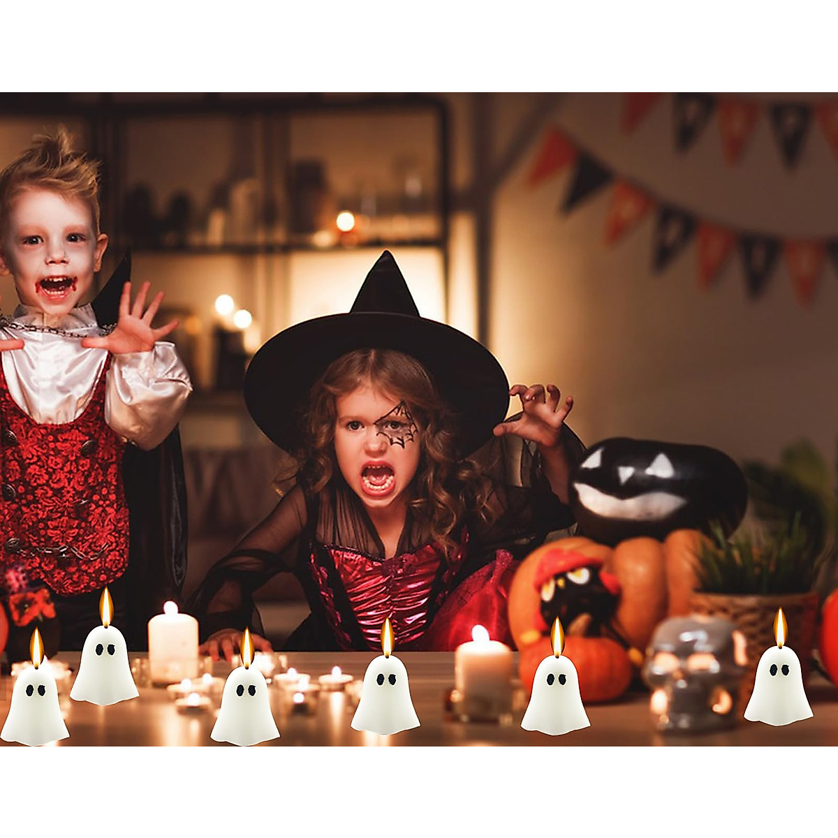 3 pcs Halloween Ghost Candles White Skeleton Novelty Candles Horror and Novelty Decor, Home Decorative Themed Candles Halloween Spooky Weird Candles for Halloween, Scary Party (Ghost Candle)