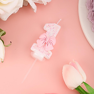 Pink Number Candles, Pink Bowknot Number Candles Glittering Birthday Number Candle for Cake Birthday Party Wedding Anniversary (Number 1)