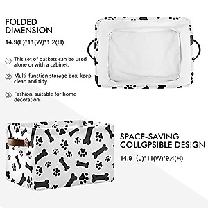 senya Large Foldable Storage Bin, Cute Pet Dog Bones Paws Footprints Fabric Storage Basket Organizer Bag with Handles 15 x 11 x 9.5 inch