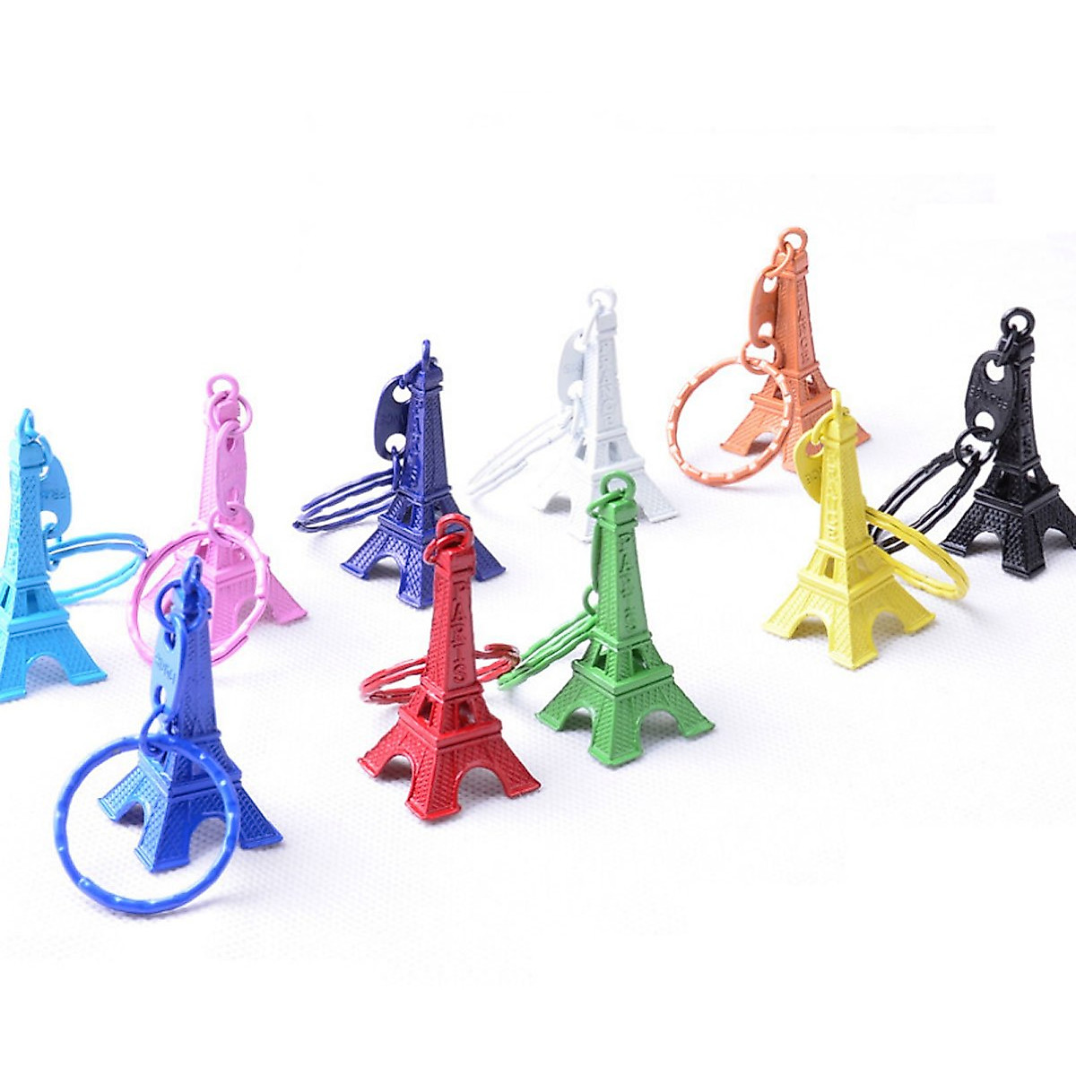yueton Pack of 10 Retro Mini Colorful Retro Eiffel Tower Model Key Holder Metal Split Key Ring Keyring