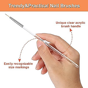 TEOYALL Fine Liner Brush, Nail Art Striping Brushes 5/7/9/11/20mm Thin Line Nail Brush Detail Drawing Brush Gel Nail Polish Brush
