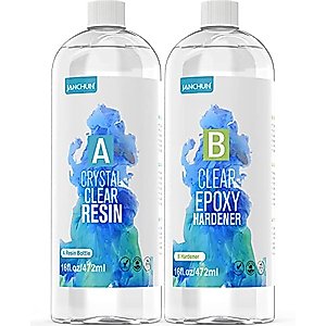 32oz Crystal Clear Epoxy Resin Kit Casting and Coating for River Table Tops, Art Casting Resin,Jewelry Projects, DIY,Tumbler Crafts, Molds, Art Painting, Easy Mix 1:1 Ratio