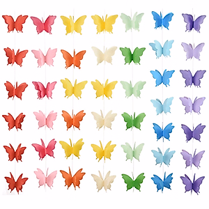 Party Butterfly Paper Garland,7 Colors 2 Meters 3D Butterfly Banner Hanging Decoration for Wedding, Baby Shower, Birthday