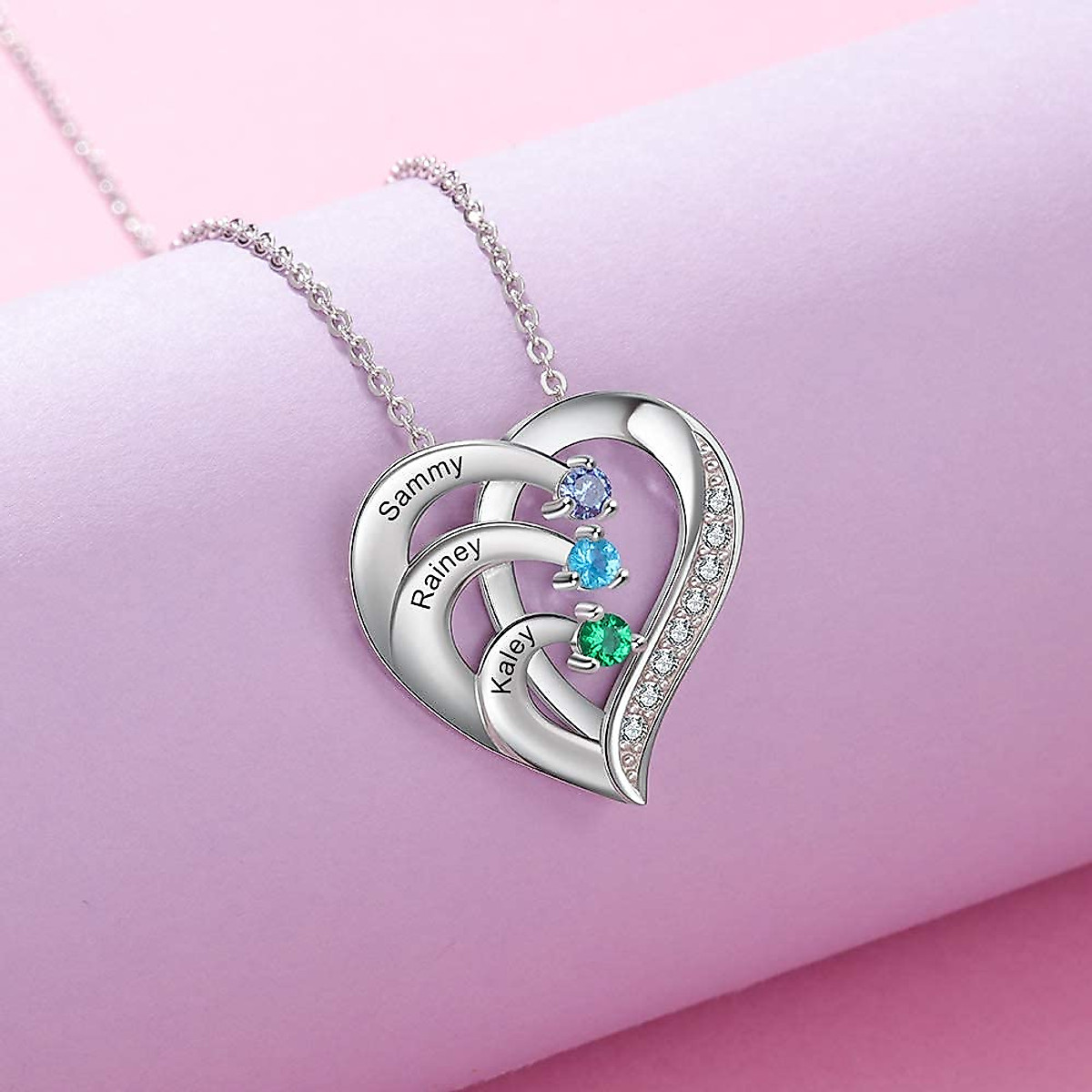 kaululu Gifts for Mom Personalized Birthstone Name Necklace for Women Best Custom Heart Necklace Build Your Mom Wife Girlfriend Birthday Gifts Christmas Gifts for Women