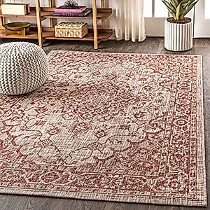 JONATHAN Y SMB102A-3 Rozetta Boho Medallion Textured Weave Indoor Outdoor Area -Rug Coastal Bohemian Rustic Glam Easy -Cleaning Bedroom Kitchen Backyard Patio Non Shedding, 3 X 5, Red/Taupe