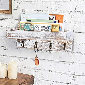 LOSOUR Key Holder for Wall with Shelf, Shabby Chic Hand Crafted Entryway Mail and Key Holder Wall Mount with 4 Hooks