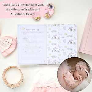 Rayne Baby Princess Baby Memory Book Kit. Baby Journal Scrapbook with Keepsake Box, Pouches and Boho Milestone Stickers. Girl Baby Album First Year to 5. Princess Baby Gift for Girl or Boy