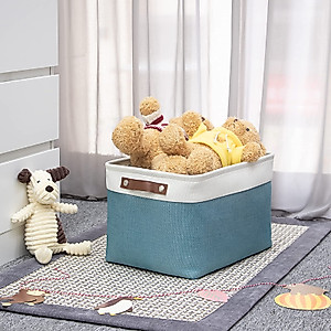 HNZIGE Fabric Storage Baskets for Organizing Small Baskets for Shelves, Laundry, Nursery, Closets, Decorative Baskets for Gifts Empty (White&Teal)