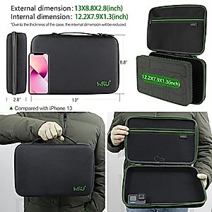 HSU Large Carrying Case for GoPro Hero(2018), Hero 11, 10, 9, 8, 7 Black,HERO6,5,4, LCD, Black, 3+, 3, 2 and Accessories with Carry Handle and Carabiner Loop - Portable and Shock(Green Logo)