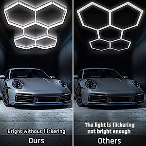 X-Litall Hexagon Garage Light，25 Pack Garage Lights Ceiling Led Hexagon，5000k Daylight White Honeycomb Lights Ceiling for Garage, Gym,Warehouse, Car Detailing Shop, Super Market.