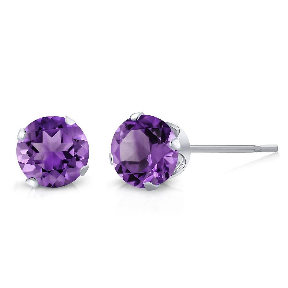 Gem Stone King 925 Sterling Silver 4MM Purple Amethyst and Blue Topaz Stud Earrings For Women Men Set of 2