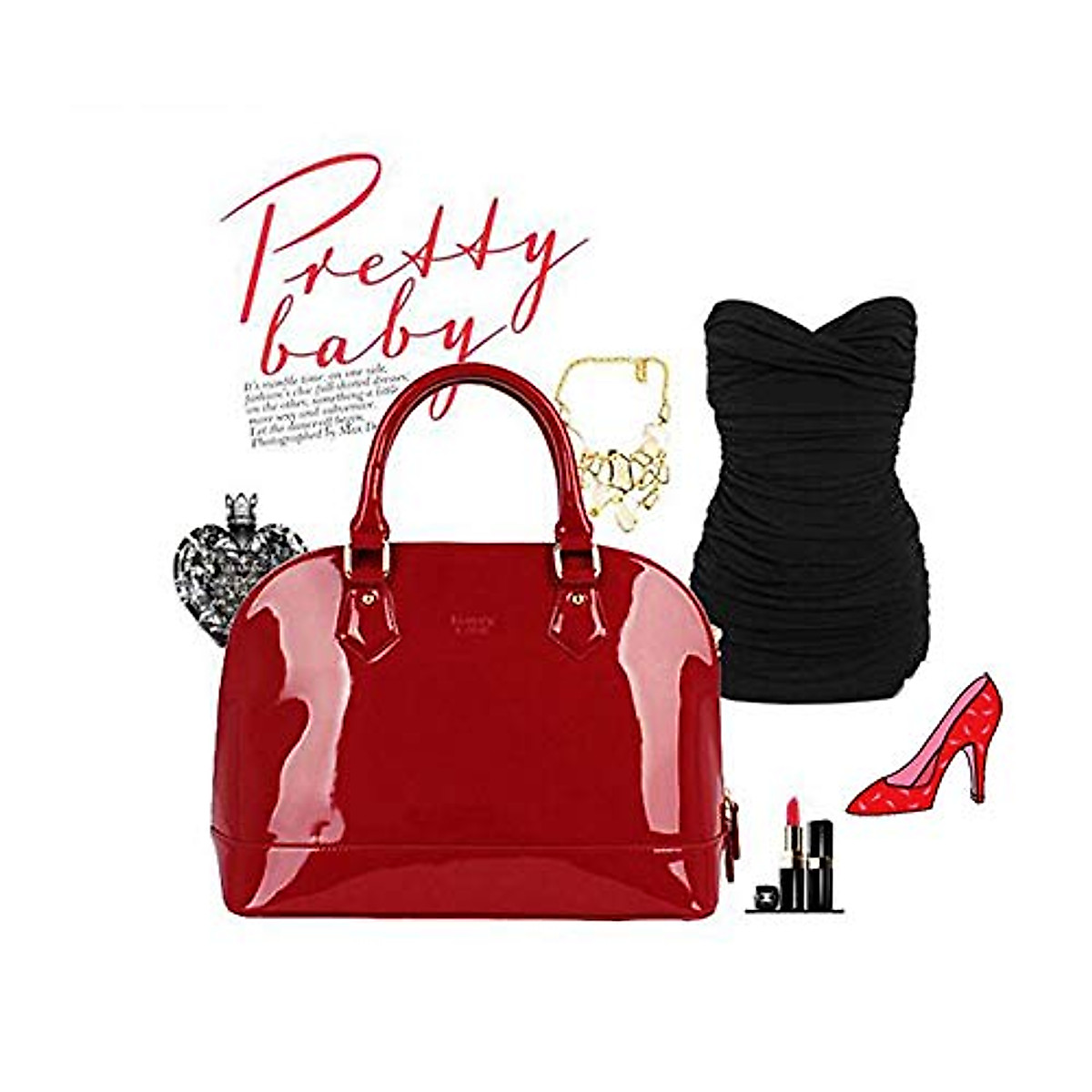 Yan Show Women's Satchel Purse Large Tote Lady Shoulder Bag Patent Leather Handbag Top Handle Shell Bag (black-1)