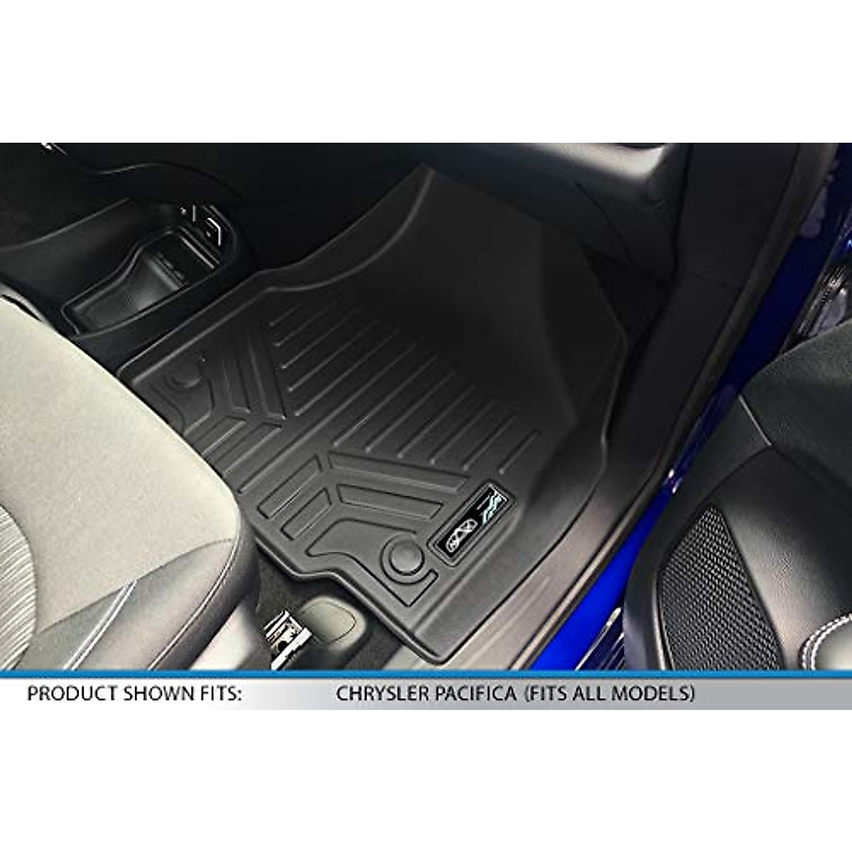 SMARTLINER Floor Mats 3 Rows and Cargo Liner Behind 3rd Row Set Black for 2017-2021 Chrysler Pacifica Hybrid Model Only