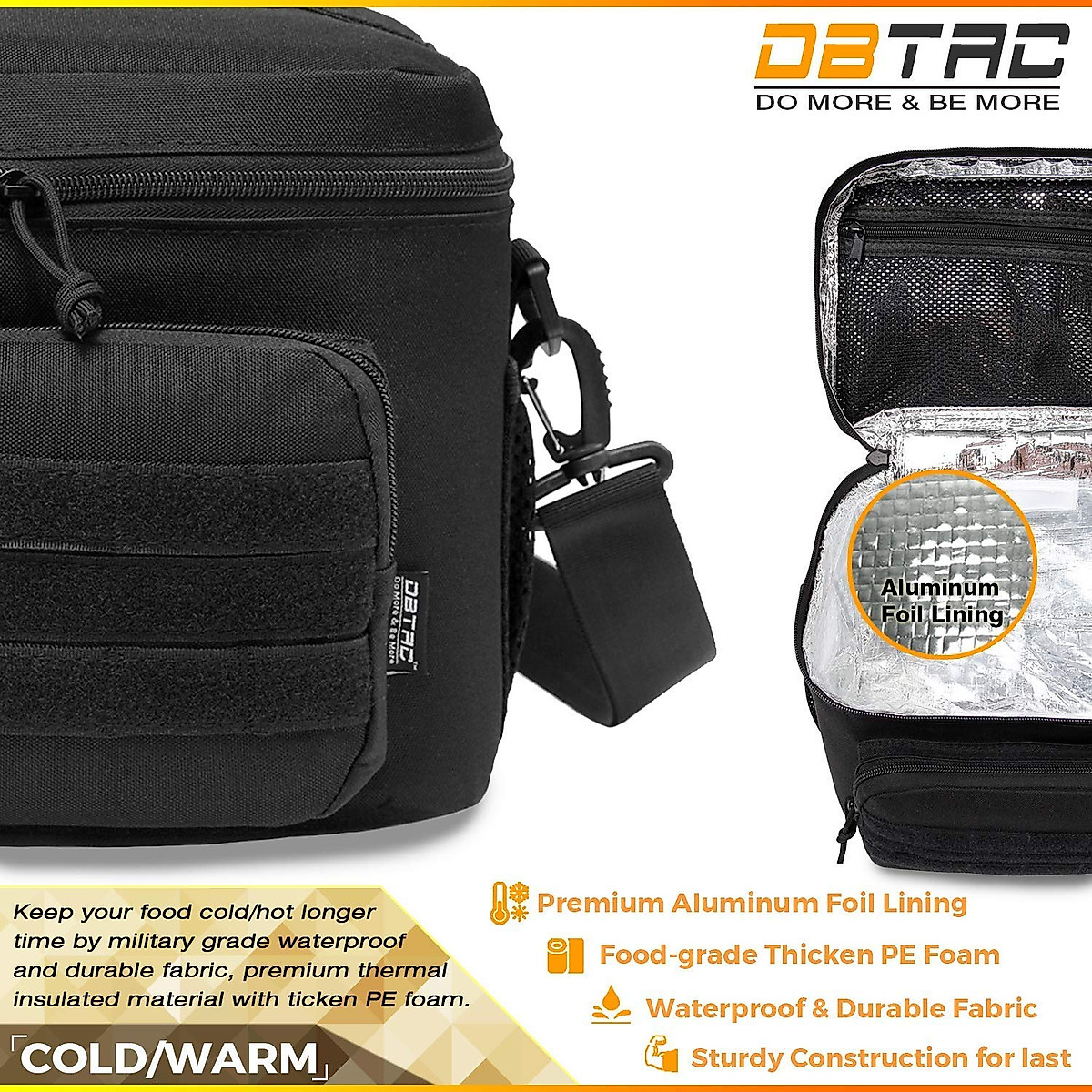 DBTAC Tactical Concealed Carry Sling Bag (Black Camo) + Tactical Lunch Bag (Black), Durable Material with adjustable shoulder strap, Multi-functional Design