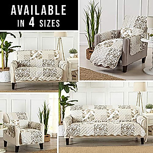Great Bay Home Patchwork Scalloped Printed Furniture Protector. Stain Resistant Couch Cover. (Sofa, Taupe)