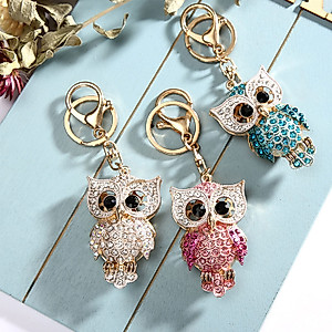 AMNGYOOK Owl Keychains, Cute Owl Shape Key Chain Crystal Rhinestone Animal Key Ring For Bag Wallet Purse Handbags Cars Key (Blue)