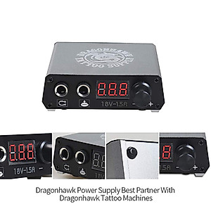 Dragonhawk Traditional Pro Complete Tattoo Kit - Two Machines Gun Easy Use Color Ink Power Supplies Disposable Needles Grips Great for Beginners & Starter Tattoo Aritsts 11-85