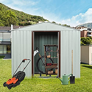 GLANZEND 8 X 4 Feet Outdoor Storage Shed, Metal Utility Tool Shed with Waterproof Sloping Roof, Punched Vents and Sliding Lockable Doors, Garden Storage House for Backyard Lawn, White