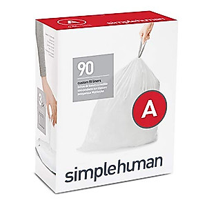simplehuman 6 Liter / 1.6 Gallon Semi-Round Bathroom Step Trash Can, Brushed Stainless Steel & Code A Custom Fit Drawstring Trash Bags, 4.5 Liter / 1.2 Gallon, 90 Pack, White, 90 Count