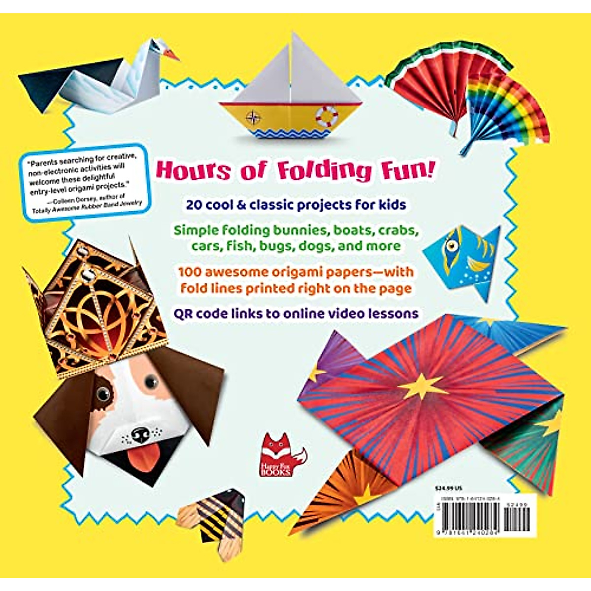 Origami for Kids: 20 Projects to Make Plus 100 Papers to Fold (Happy Fox Books) Fun and Creative Paperfolding Kit with Easy Fold Lines and Instructions for Bunnies, Crabs, Bugs, Dogs and More