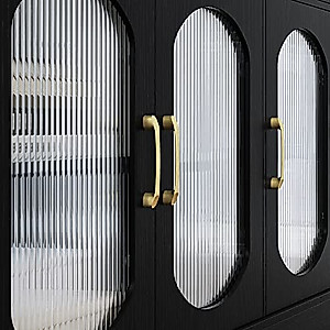 HIFIT Black Sideboard Buffet Cabinet with Storage 47.2"W Kitchen Storage Cabinet with 3 Glass Doors and 3 Drawers, Coffee Bar Cabinet for Kitchen, Dinning Room, Living Room, 47.2"W x 15.6"D x 35.3"H