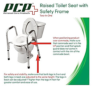 PCP Raised Toilet Seat and Safety Frame (Two-in-One), Adjustable Rise Height, Secure Elevated Lift Over Bowl, Made in USA, Regular