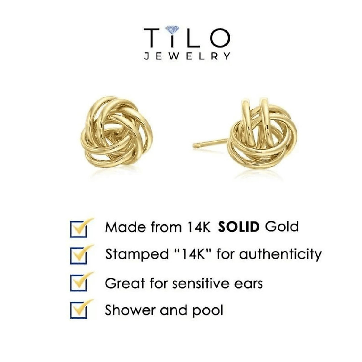 Tilo Jewelry 14k Gold Polished Love Knot Stud Earrings - 7mm- Push Back- Yellow Gold…