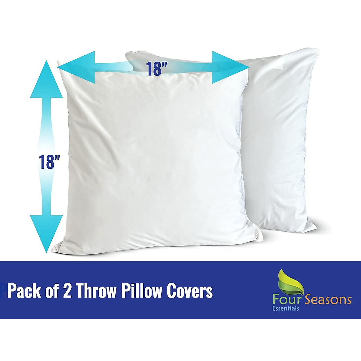 Throw Pillow Covers (Set of 2) - Square 18x18 Pillow Protectors Waterproof Hypoallergenic Dust Proof Zippered Encasement