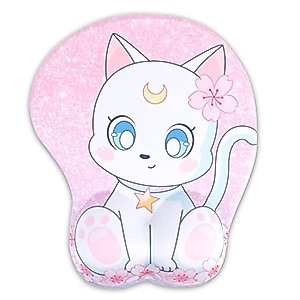 BelugaDesign Cat Mouse Pad | Cute Kawaii Squishy Pink White Sailor Pastel Moon Flower Sakura Star Paw Anime Mousepad | Gaming Desk Office Computer Ergonomic Wrist Rest Support Cushion