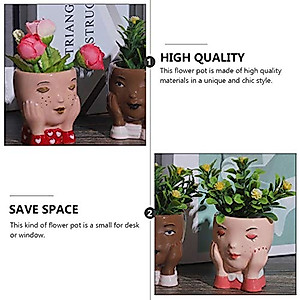 Cabilock 3pcs Ceramic Flowerpot Face Flower Vase Ceramic Indoor Planters Ceramic Head Pots for Plants Animal Succulent Planter Head Flower Pot Ceramic Pot Ceramics Head Flowerpot Flowers
