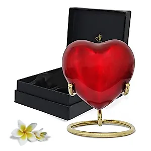 Red Heart Cremation Urn - Heart Keepsake Urn for Human Ashes with Premium Box & Heart Urn Stand - Handcrafted Red Urn for Ashes - Small Heart Shaped Urn - Mini Urn for Your Loved Ones