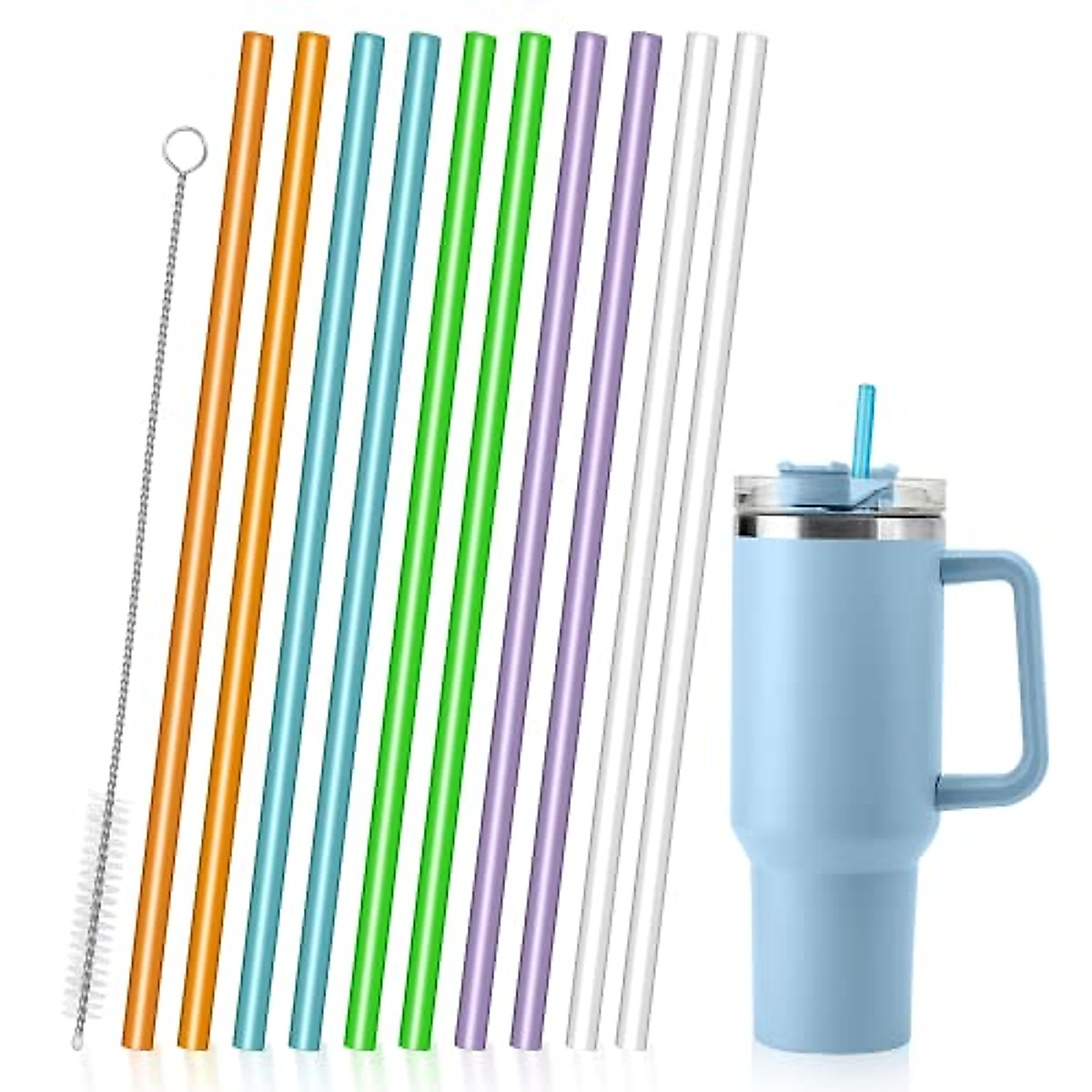 10 Pack Colorful Replacement Straws Compatible with Stanley 40oz Cup Tumbler, 4PCS Silicone Spill Proof Stoppers and Silicone Boot