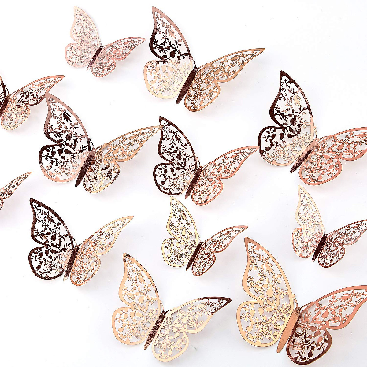 AIEX 24pcs 3D Butterfly Stickers 3 Sizes Wall Decals Room Decoration for Bedroom Party Wedding (Rose Gold)