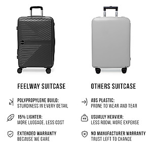 Feelway Hardside Checked 24" Luggage Suitcase Durable, Expandable Design with 360° Double Spinner Wheels, TSA Lock, Telescopic Handle, Secure Zipper (Black, 24")