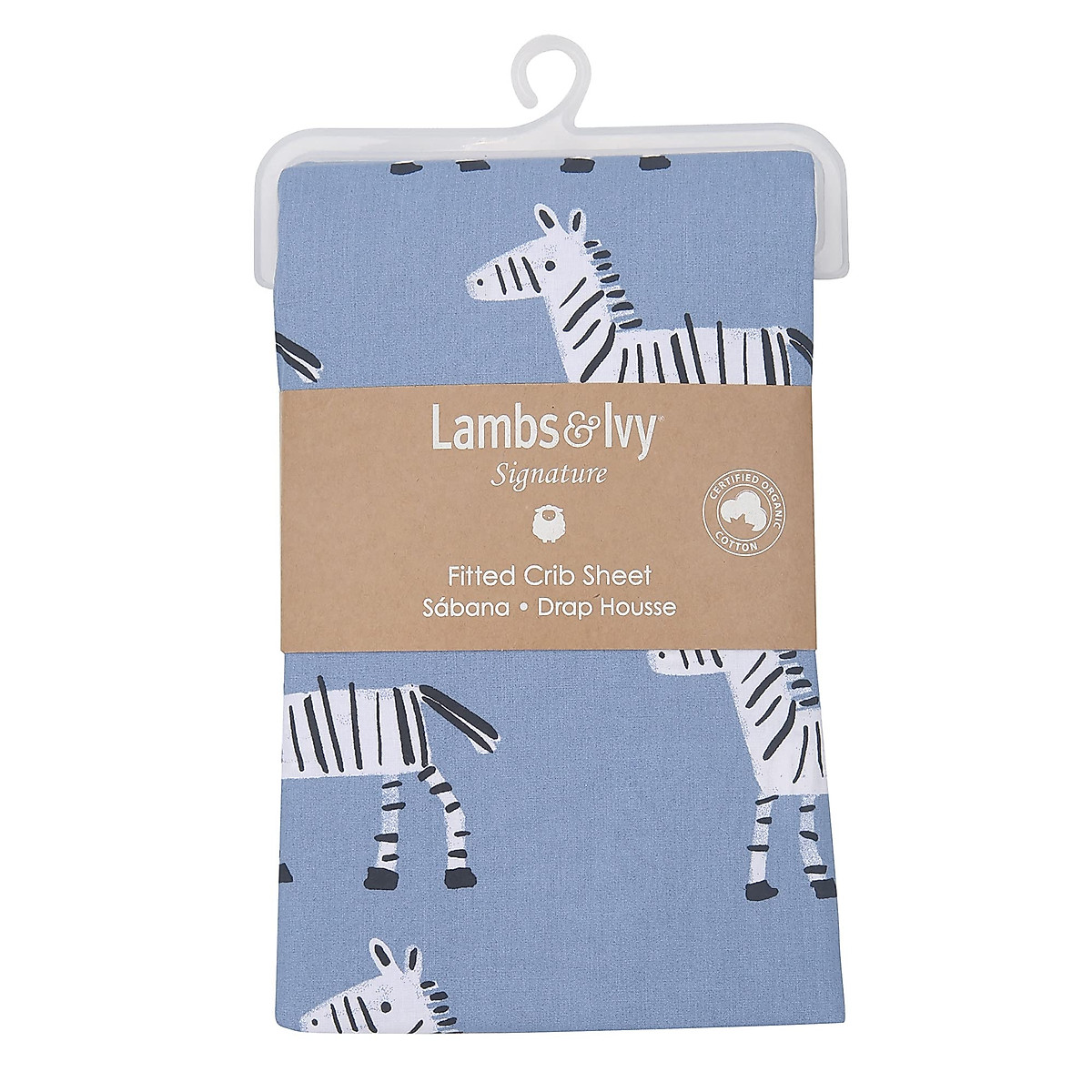 Lambs & Ivy Signature Zebra Blue Organic Cotton Breathable Fitted Crib Sheet