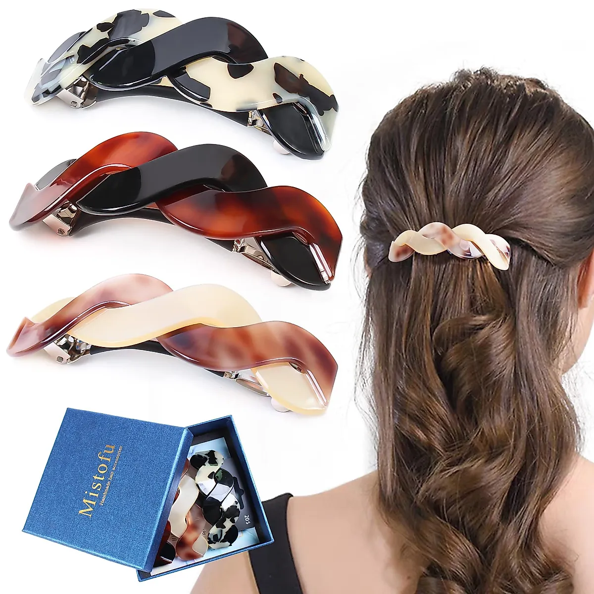 Mistofu Hair Clips (3 Count) - Large Hair Barrettes for Thick Hair - 3pcs Elegant French Barrettes Retro Hair Accessories for Women Daily Wear