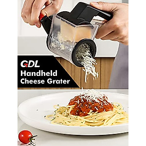 Rotary Cheese Grater, Handheld Cheese Grater for Kitchen, Dishwasher Safe Parmesan Cheese Grater with Stainless Steel Blade for Cheese, Nuts, Chocolate and More, Black