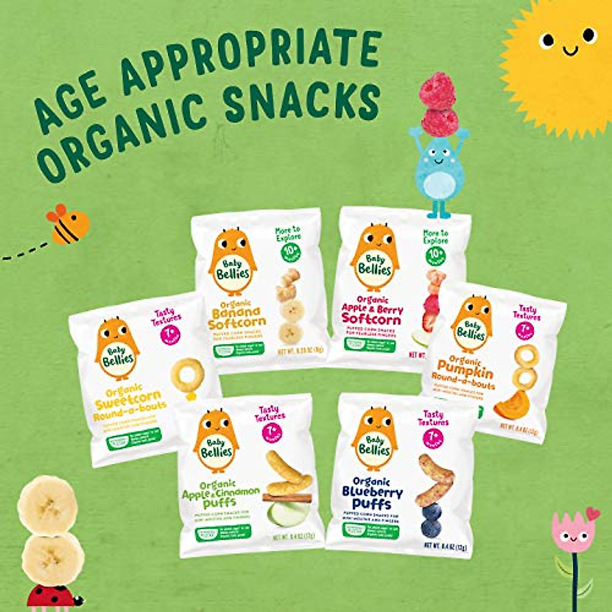 Little Bellies Organic Round-a-bouts Baby Individual Snack Packs, Sweetcorn, 0.4 Ounce (Pack of 6)