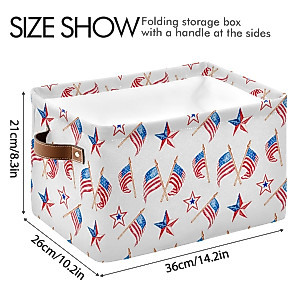 American Flag Independence Day Star Storage Basket,Large Storage Bin Fabric Collapsible Organizer Bag with Handles 15x11x9.5 inch