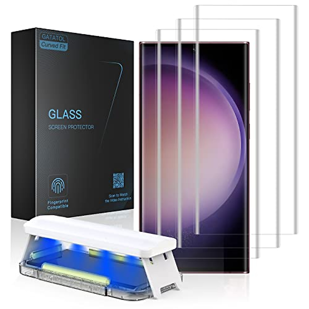 Gatatol [3 Pack] for Galaxy S23 Ultra Screen Protector [Fully Support Fingerprint & S Pen] 3X 3D Curved Tempered Glass for Samsung S23 Ultra 5G