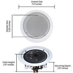 Technical Pro 4 Channel 1600 Watts 8 Speaker Bluetooth Home Theater Receiver System w/ 4 Pairs of 5.25” Ceiling Wall Mount 2-Way Mid Bass Woofer Ceiling Speakers - Home Theater Kit