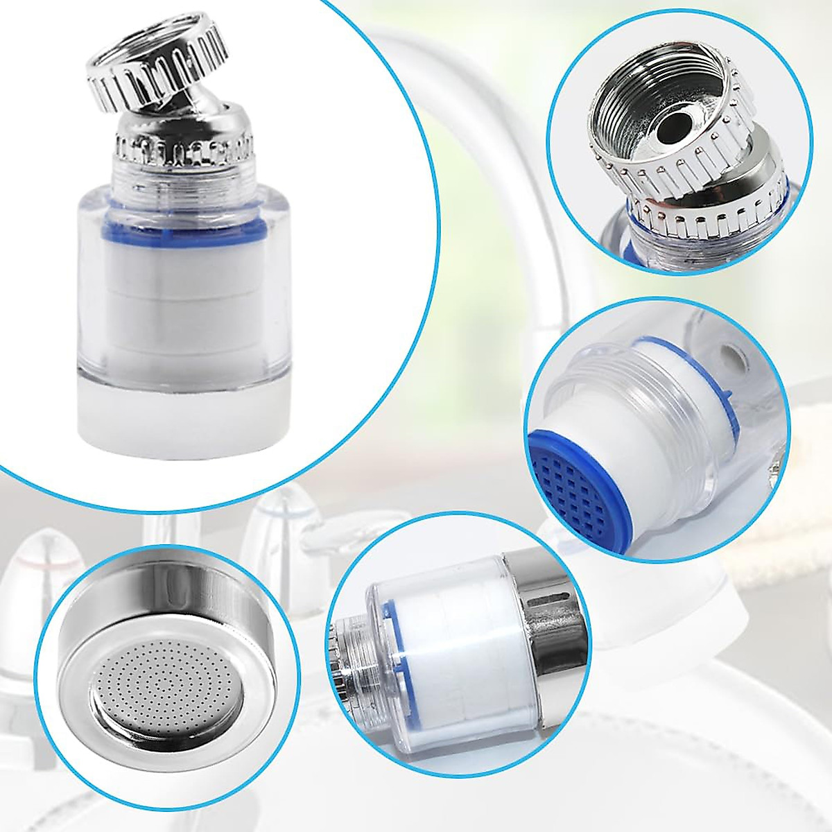 PCTC Bathroom Sink Filter, Bathroom Faucet Filter, 360 Degree Rotating Faucet Filter Purifier Kitchen Faucet, Fluorine, Heavy Metals and Hard Water from Home Kitchens and bathrooms (2 Pack)