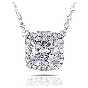 Intershine 925 Sterling Silver 14K White Gold Finish 1.00 Carat Princess Cut Diamond Halo Pendant for Women's (White Gold)
