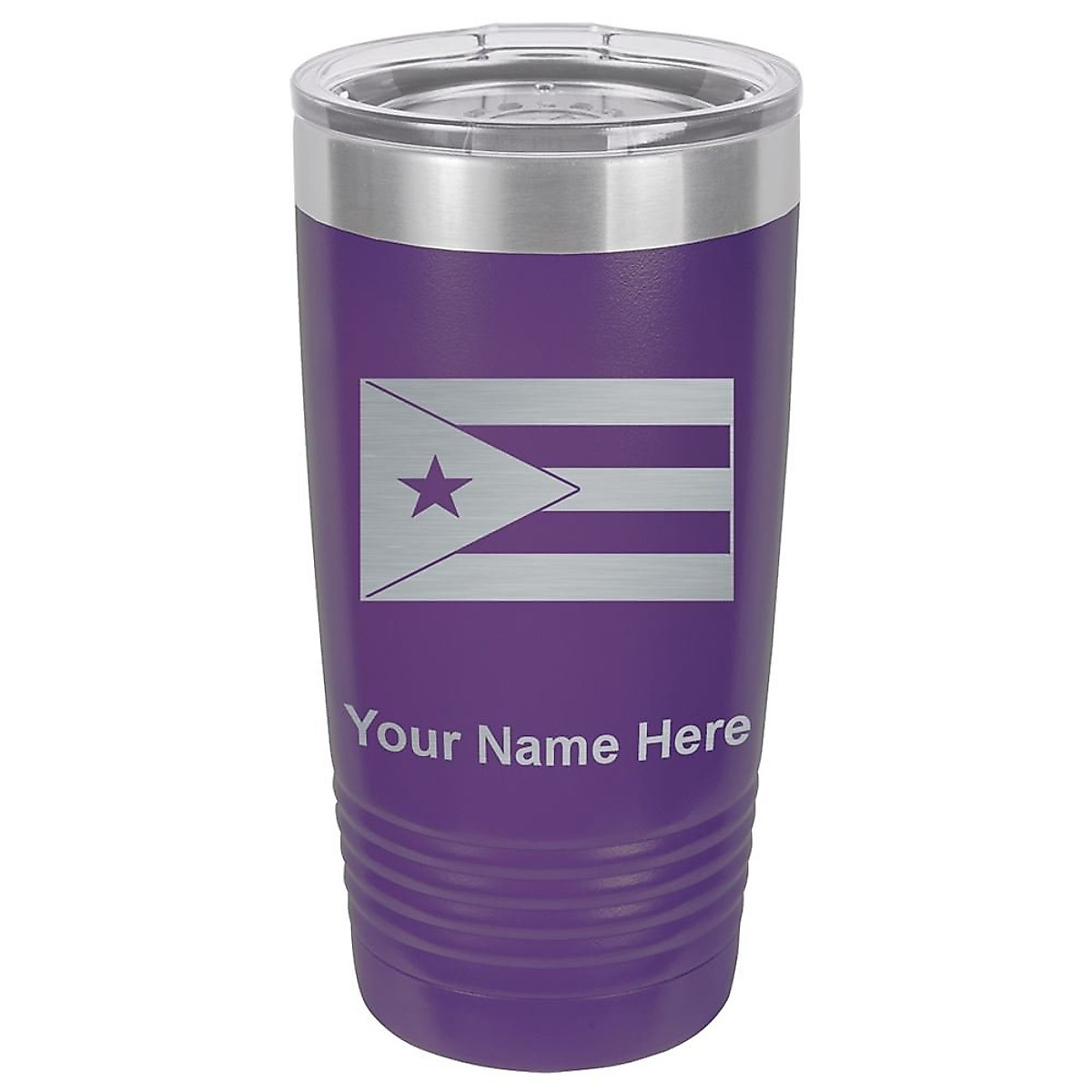 LaserGram 20oz Vacuum Insulated Tumbler Mug, Flag of Puerto Rico, Personalized Engraving Included (Dark Purple)