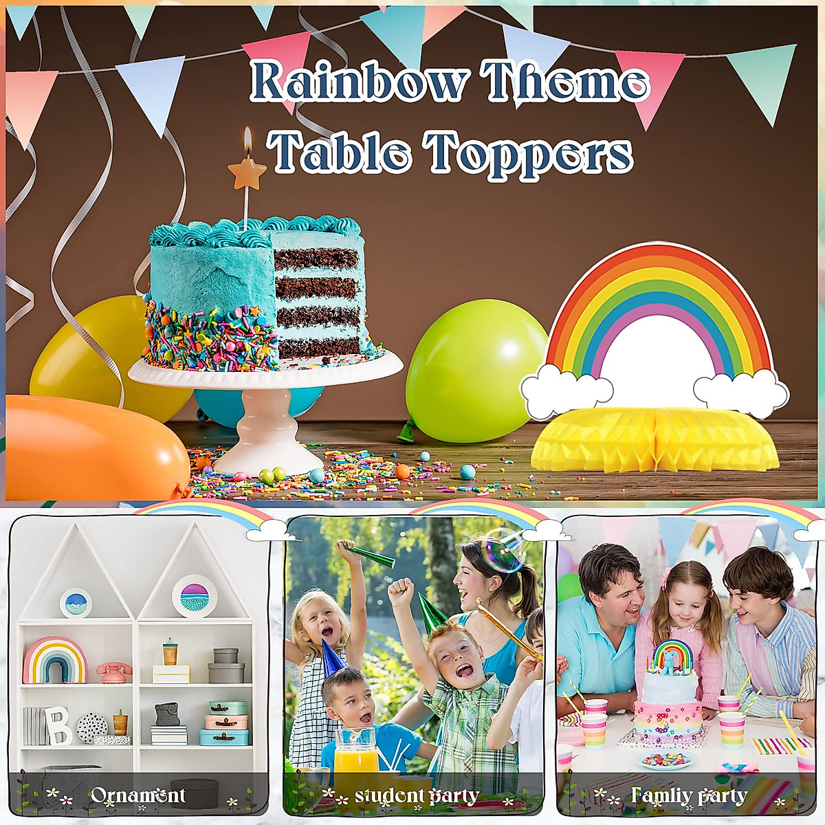 9 Pieces Rainbow Honeycomb Rainbow Party Decorations Cloud Sun Heart Balloon Decor Rainbow Centerpieces for Tables Rainbow Honeycomb Paper Centerpiece for Birthday Baby Shower