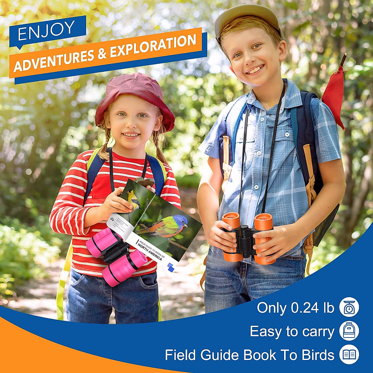 LET'S GO! 3-8 Year Old Boy Girl Toys: Shockproof Binoculars for Kids Bird Watching Camping Hiking, 3 4 5 6 7 Year Old Boys Girls Toddler Outdoor Toy Travel Binoculars for Kid Ages 4-7