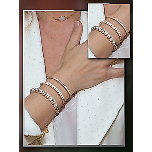 6 Pieces Bracelets Set for Women Stackable Elastic Bead Ball Bracelet Thin Bangle Bracelet Stretch Cubic Bead Bracelet Tennis Bracelet with Round Moissanite (Silver)