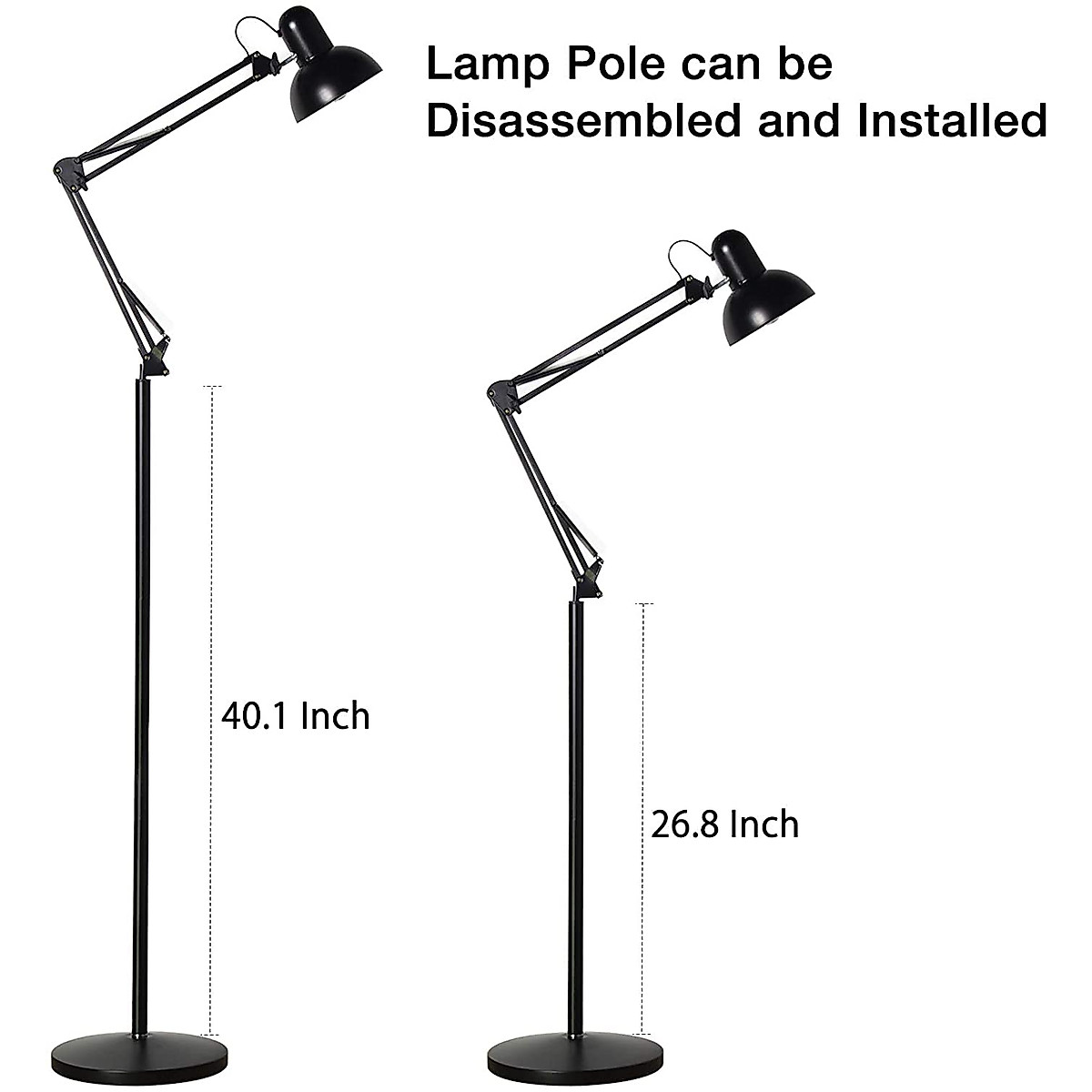 Metal Floor Lamp, Adjustable Architect Swing Arm Standing Lamp with Heavy Duty Base, Eye-Caring Reading/Drawing Lamp with On/Off Switch for Living Room, Bedroom, Study Room, Office