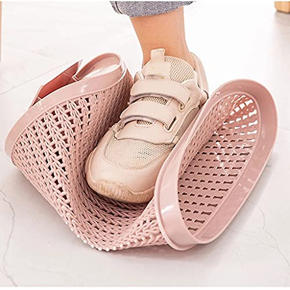 UWEL Hollow Trash Can Waste Bin with Built-in Trash Bag Storage Box Creative Wastebasket Garbage Bin Storage Basket Home Living Room Bedroom Kitchen Waste Debris Storage Garbage Bin Basket (Pink)