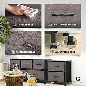 CAPHAUS Set of 2 Drawer Storage Tower w/ 2 Fabric Bins, Nightstand w/ 2 Drawers, Sorting Unit, Chest of Drawers, Organizer w/ P2 Board Top & Fabric Bins, Organizer Unit for Multi-purpose, Grey Oak